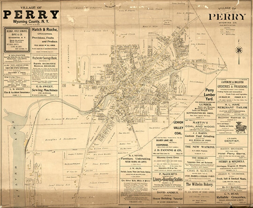 Map of Perry, Wyoming County, New York, N.Y. 1902. Vintage Restoration ...