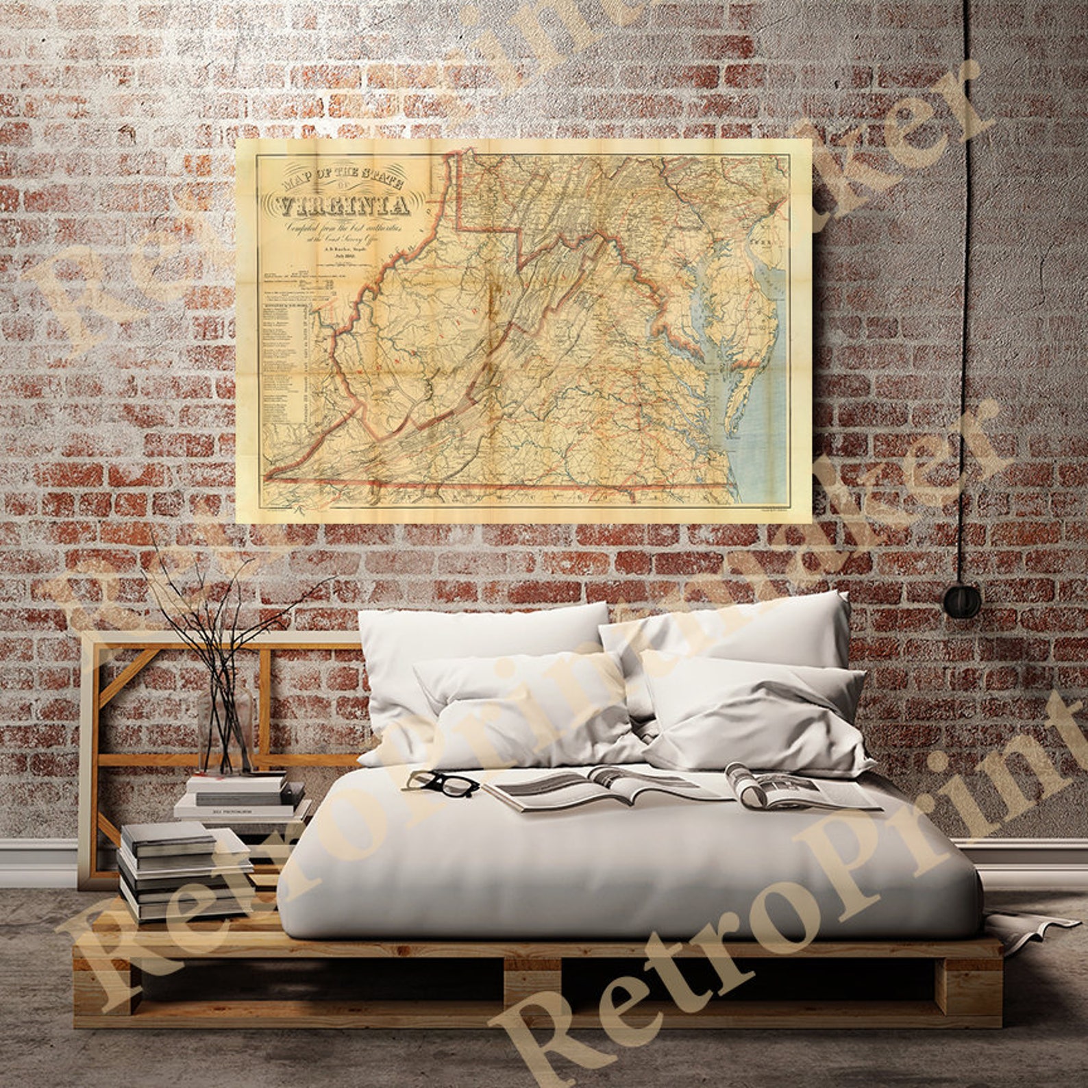 Map of Virginia, 1863. Restoration Hardware Home Deco Style Old Wall ...