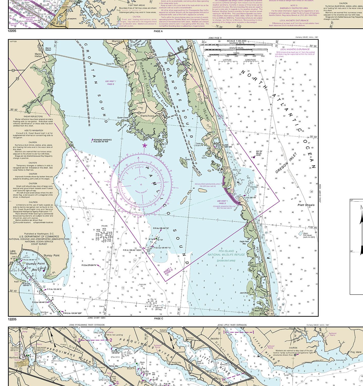 Nautical charts of Cape Henry to Pamlico Sound including | Etsy
