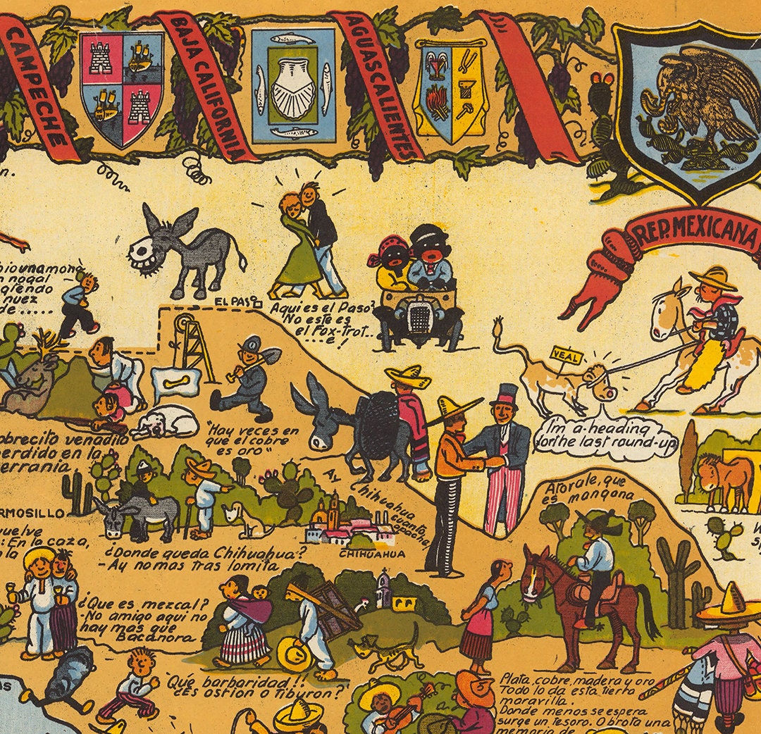 Mapa pictórico de México 1938 . Mapa de los Estados Unidos - Etsy México