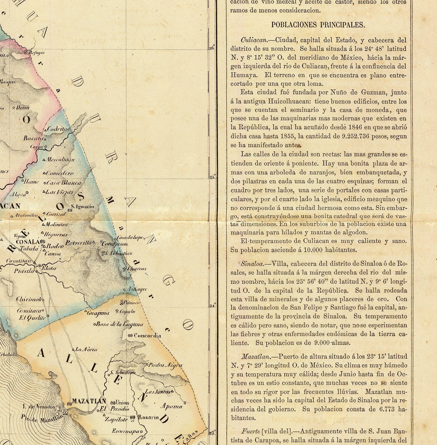 Map of Sinaloa Mexico 1858. Vintage Restoration Hardware Home | Etsy