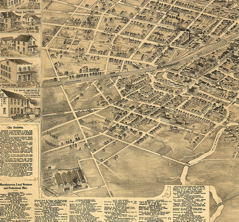 Elizabeth New Jersey NJ Map 1898. Landis & Hughes. Vintage - Etsy