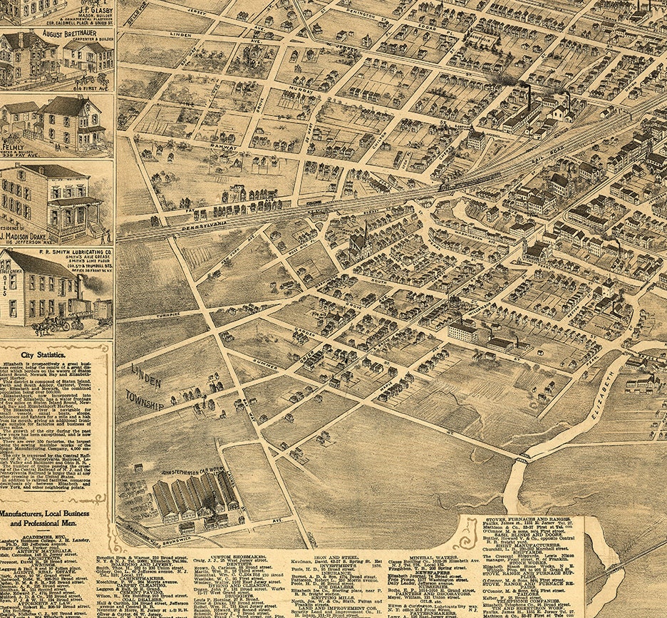 Elizabeth New Jersey NJ Map 1898. Landis & Hughes. Vintage - Etsy