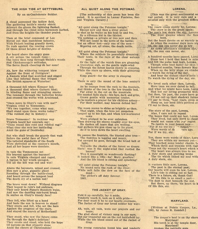 Confederate Poetry and Song From the Map of the Confederate | Etsy