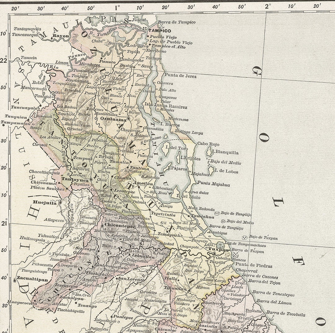 Map of Veracruz Mexico 1886. Vintage Restoration Hardware - Etsy