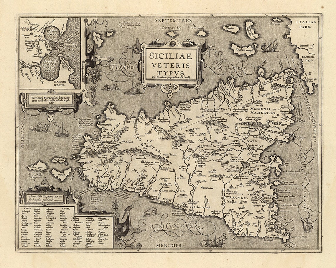 Map of Sicily, Italy, 1900s. Vintage Home Deco Style Old Wall ...