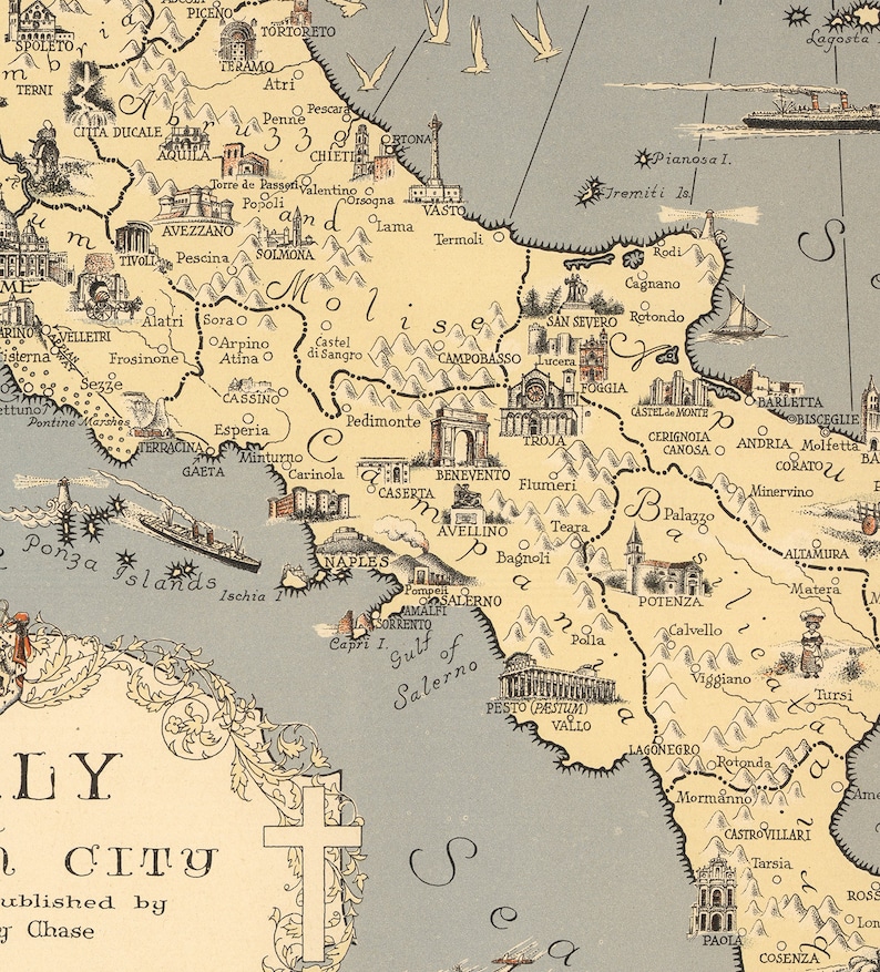 Map of Italy, With Vatican City, Italy, 1935. Vintage Restoration ...