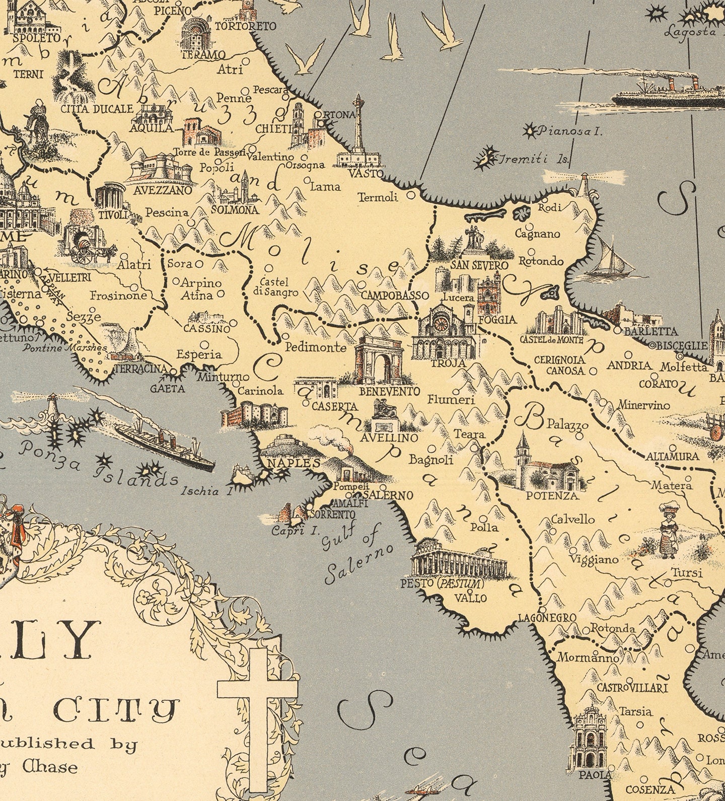Map of Italy, With Vatican City, Italy, 1935. Vintage Restoration ...