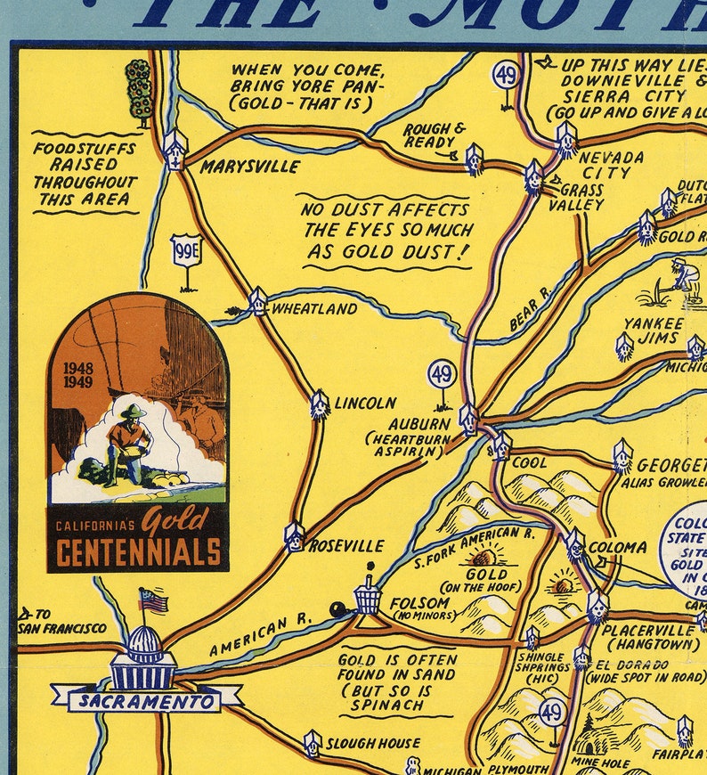 Map of Mother Lode : Where California Was Born. Vintage - Etsy