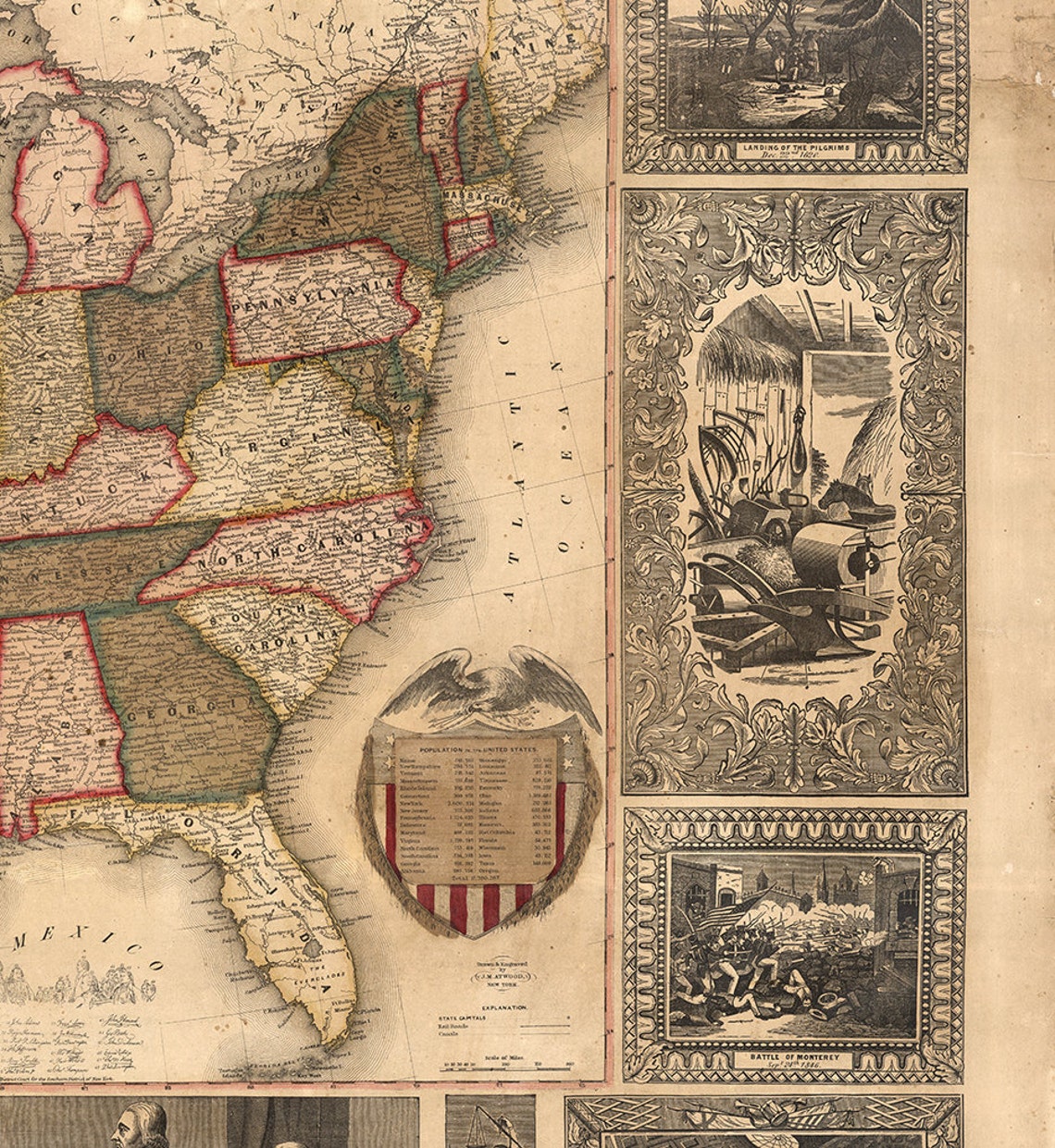Pictorial Map of the United States 1849. Atwood J.M. Ensign - Etsy