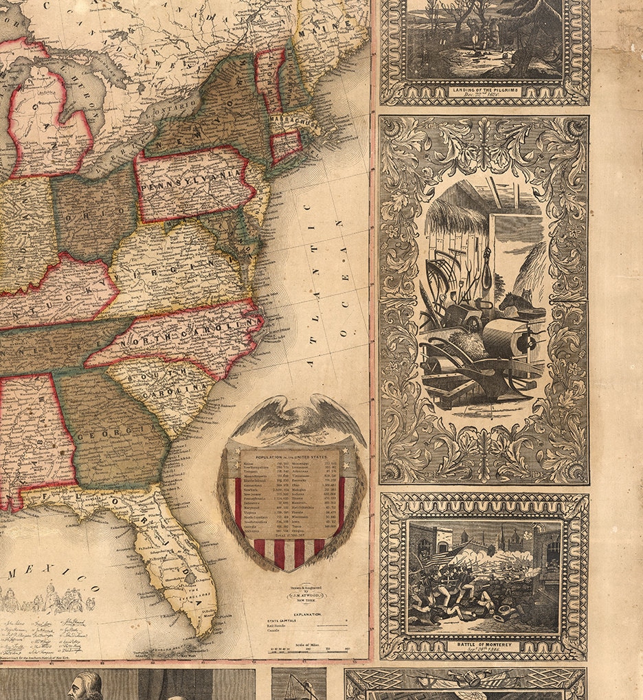 Pictorial Map of the United States, 1849. Atwood, J.M.; Ensign & Thayer ...