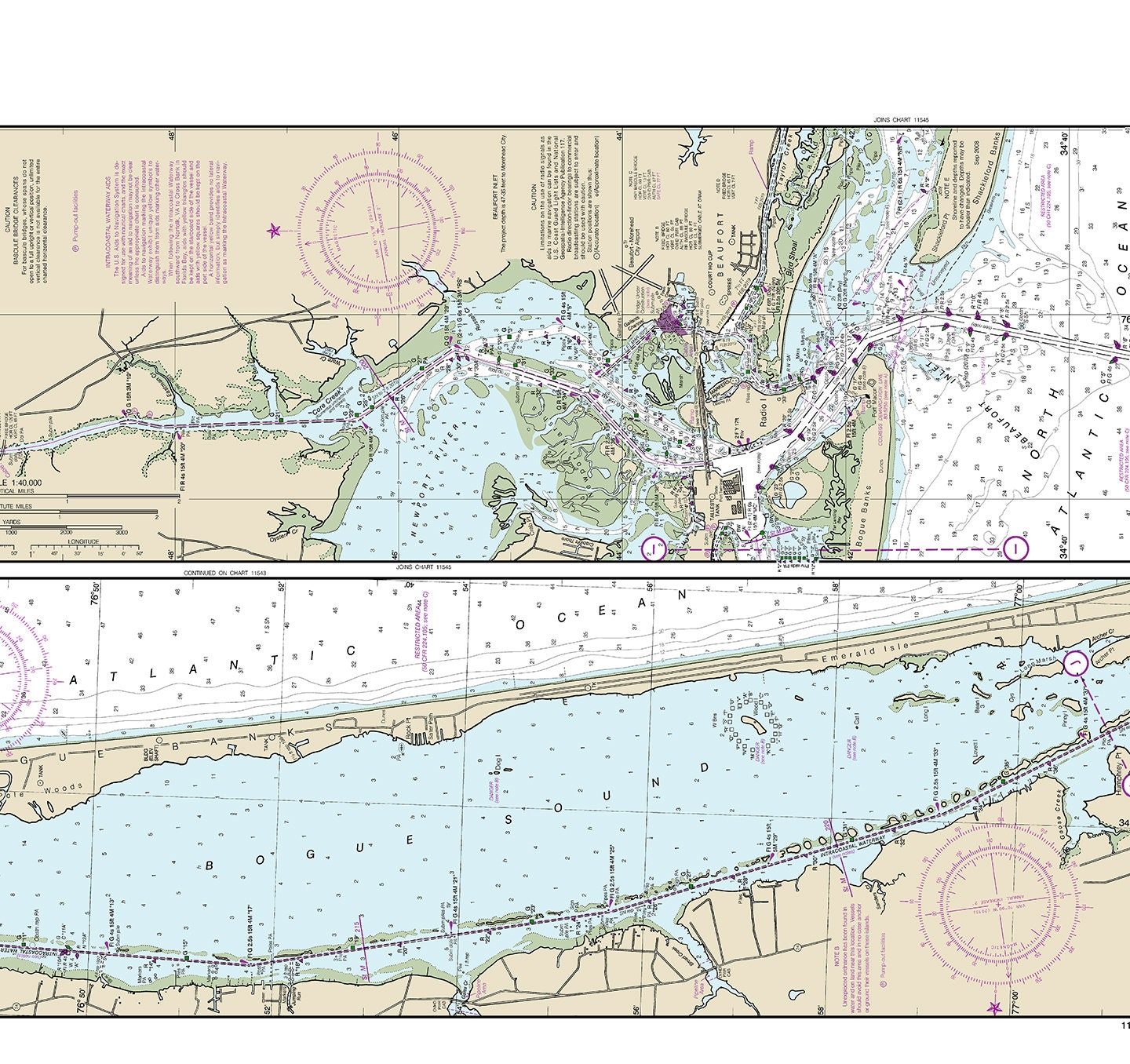 Nautical Charts of Neuse River to Myrtle Grove Sound in North | Etsy