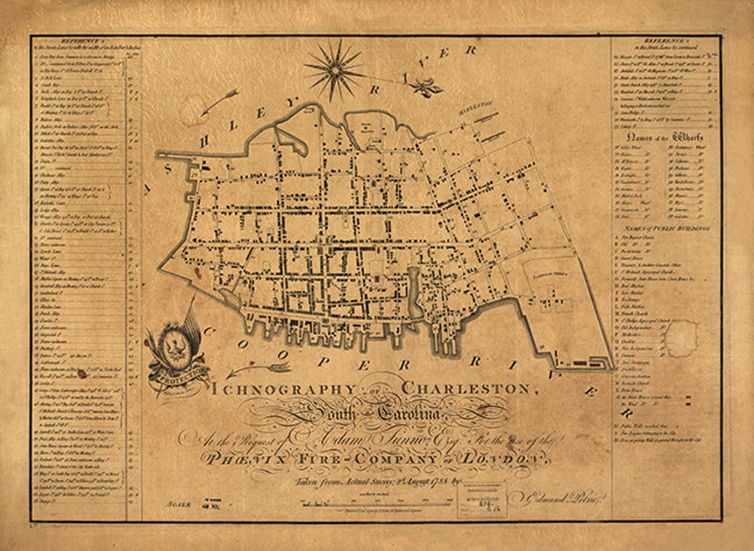 Ichnography of Charleston, South-carolina Surveys Map, 1790. Vintage ...