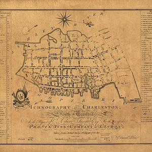 Ichnography of Charleston, South-carolina Surveys Map, 1790. Vintage ...