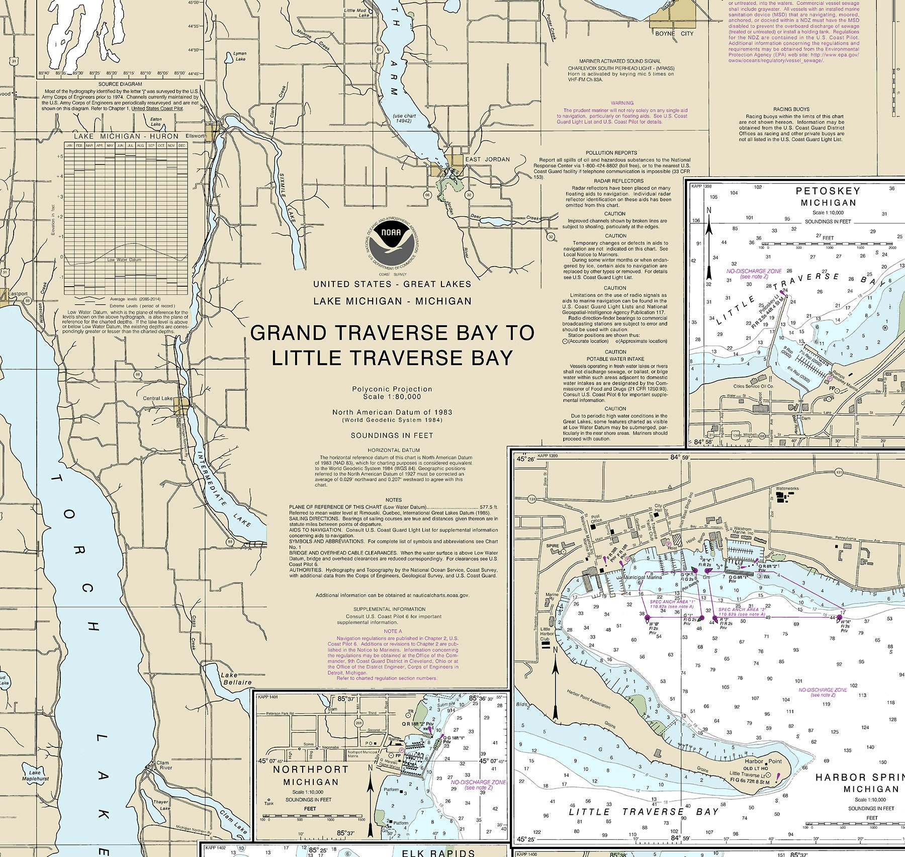 Nautical Chart of Grand and Little Traverse Bay. Lake Michigan - Etsy