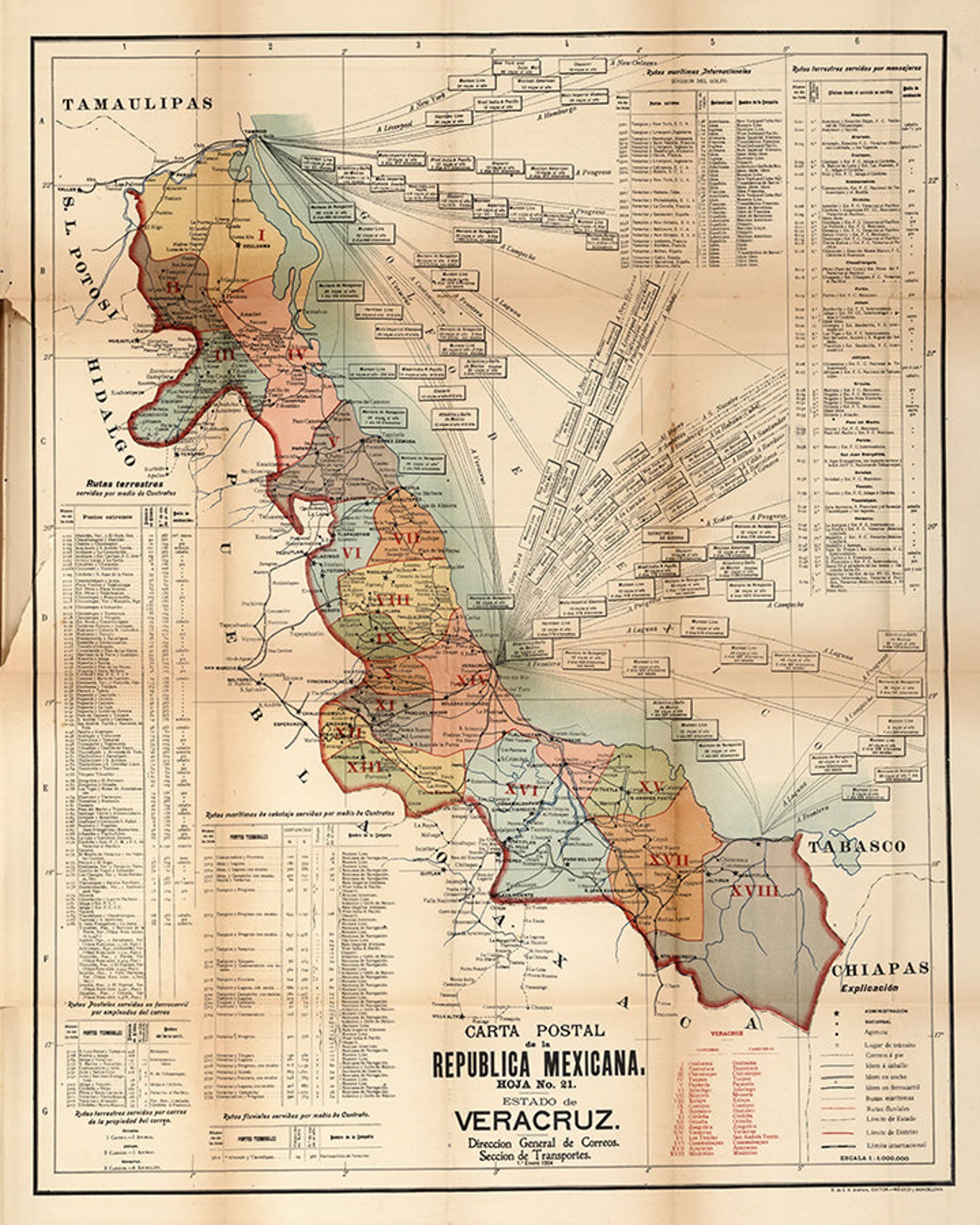 Map of Veracruz, Mexico 1904. Vintage Restoration Hardware Home Deco ...