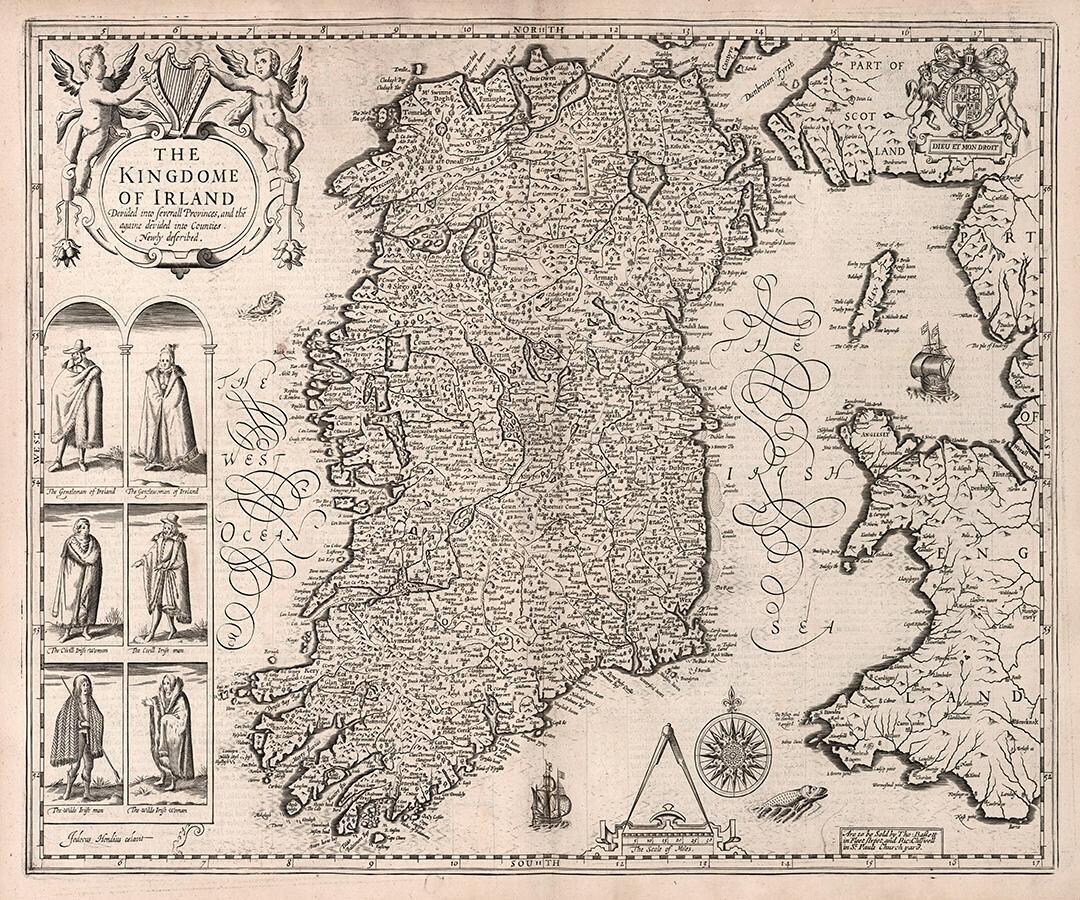 Map of Kingdom of Ireland by John Speed, 1676. Vintage Home Deco Style ...