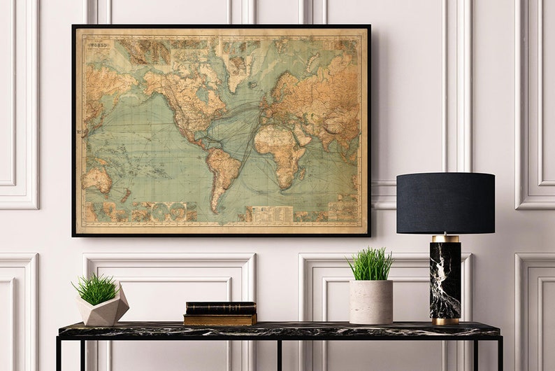 Chart of the World on Mercators Projection. 1882. Vintage Home | Etsy