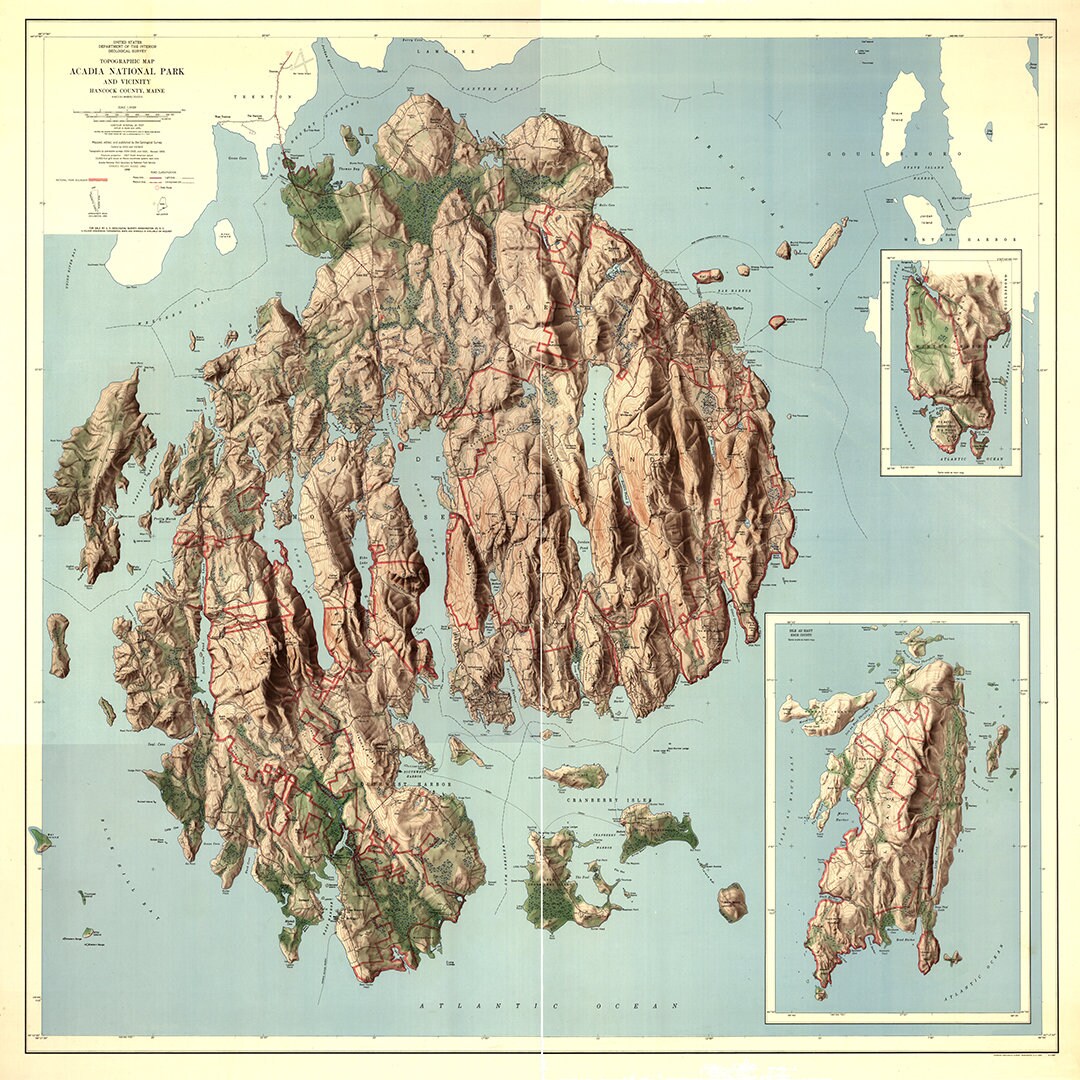 Topographic Map Acadia National Park and Vicinity Hancock | Etsy
