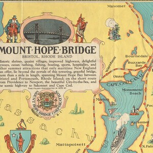 Map of Mount Hope Bridge, Bristol, Rhode Island R.I. Vintage ...