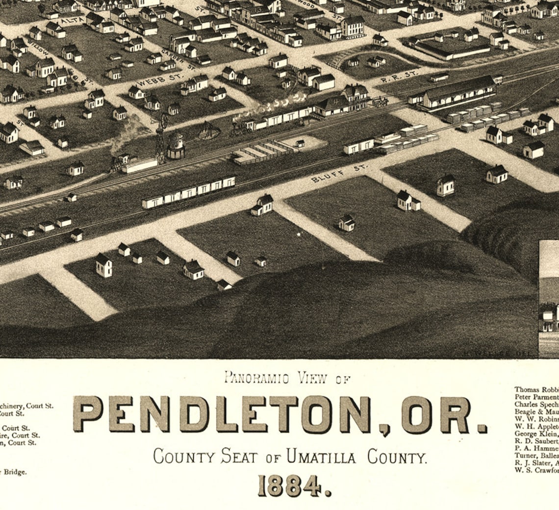 Map of Pendleton Umatilla Co. Oregon 1884. Restoration | Etsy