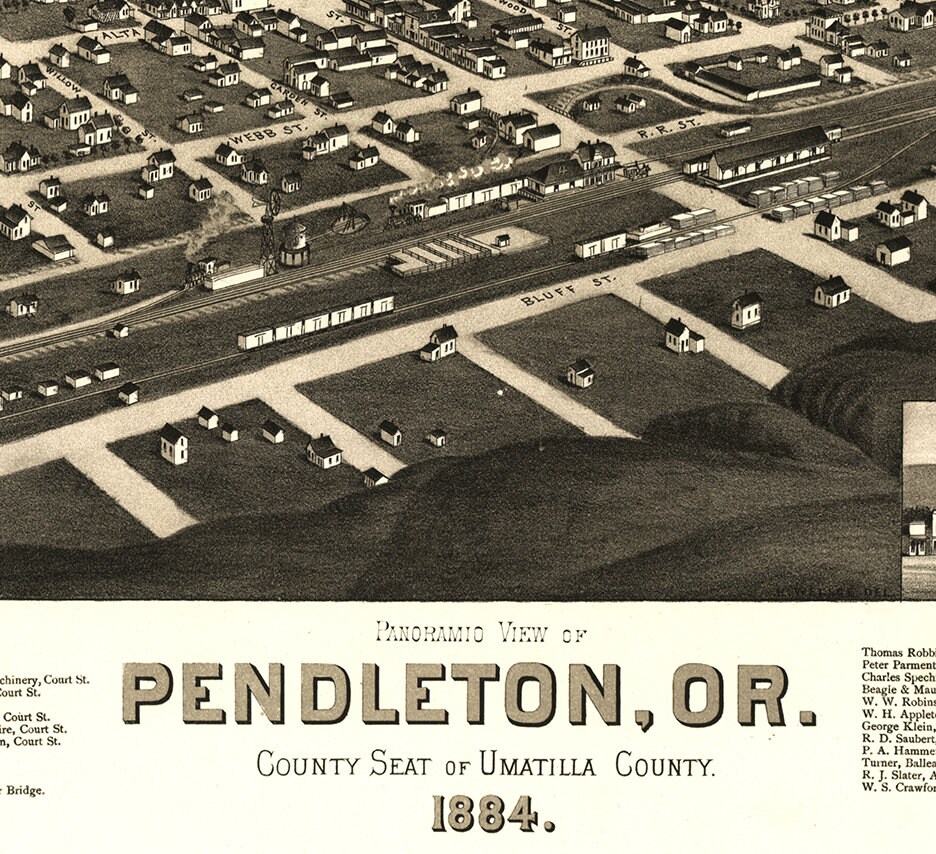 Map of Pendleton Umatilla Co. Oregon 1884. Restoration | Etsy