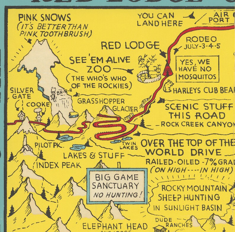 Map of the Red Lodge Cooke Highway. Vintage Home Deco Style - Etsy