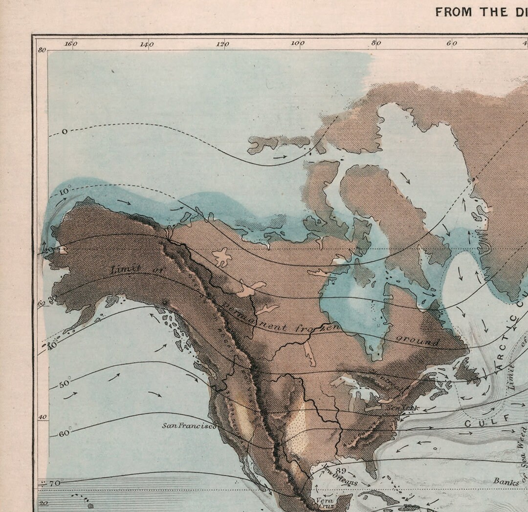 Physical map of the World 1849 Vintage home Deco Style old | Etsy