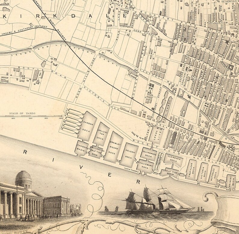Map of Liverpool, England U.K. 1851. Restoration Hardware Home Deco ...