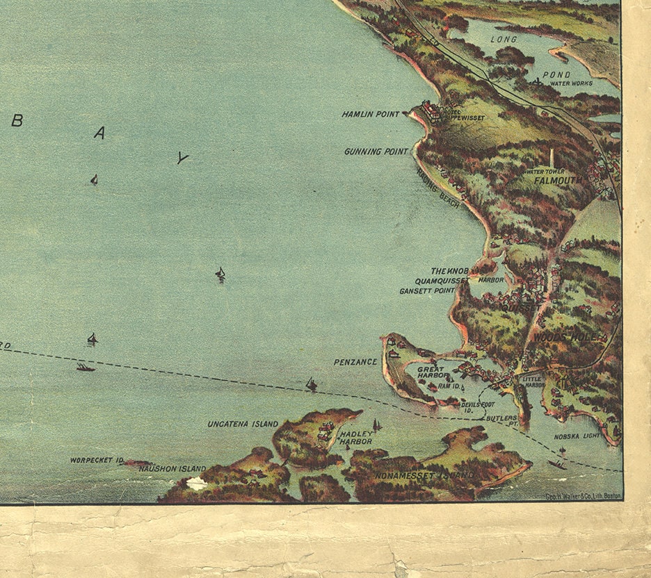 Map of Buzzards Bay, Massachusetts, MA. Vintage Restoration Hardware ...