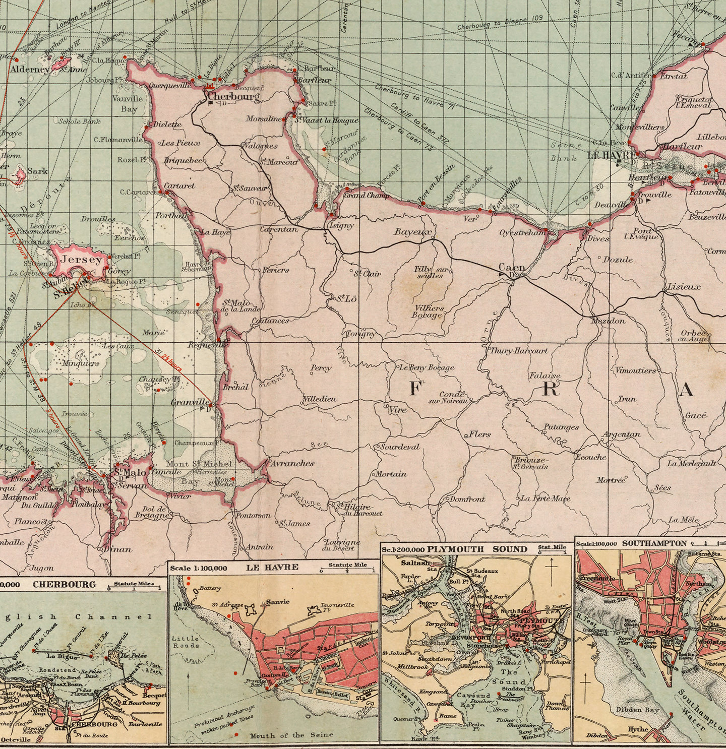 Nautical Chart of the English Channel, 1905. Vintage Home Deco Style ...