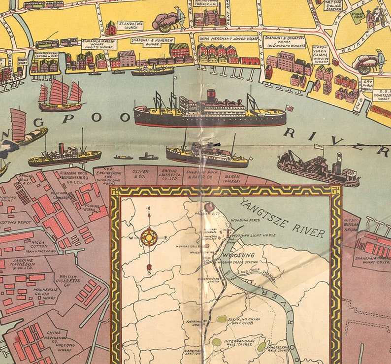 The Historic Pictorial Map of Shanghai China 1935. Vintage - Etsy