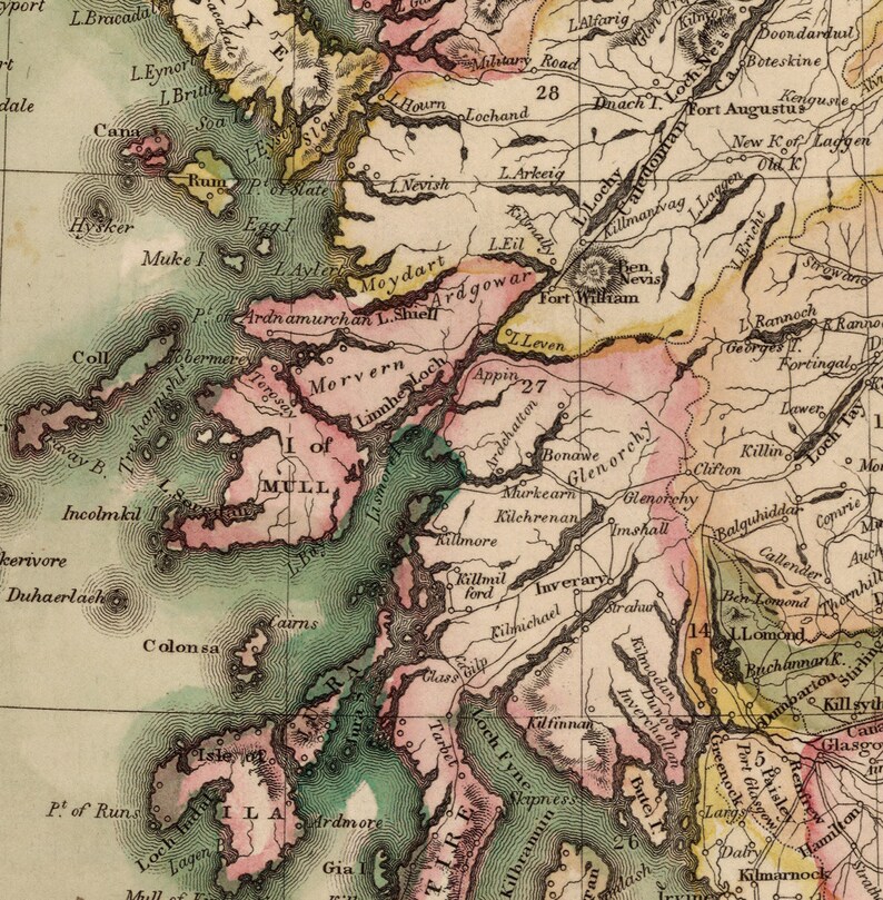 Map of Scotland 1814. Vintage Restoration Hardware Home Deco Style Old ...