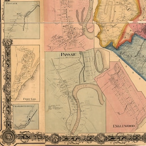 Map of Bergen and Passaic County, New Jersey NJ 1861. Vintage ...