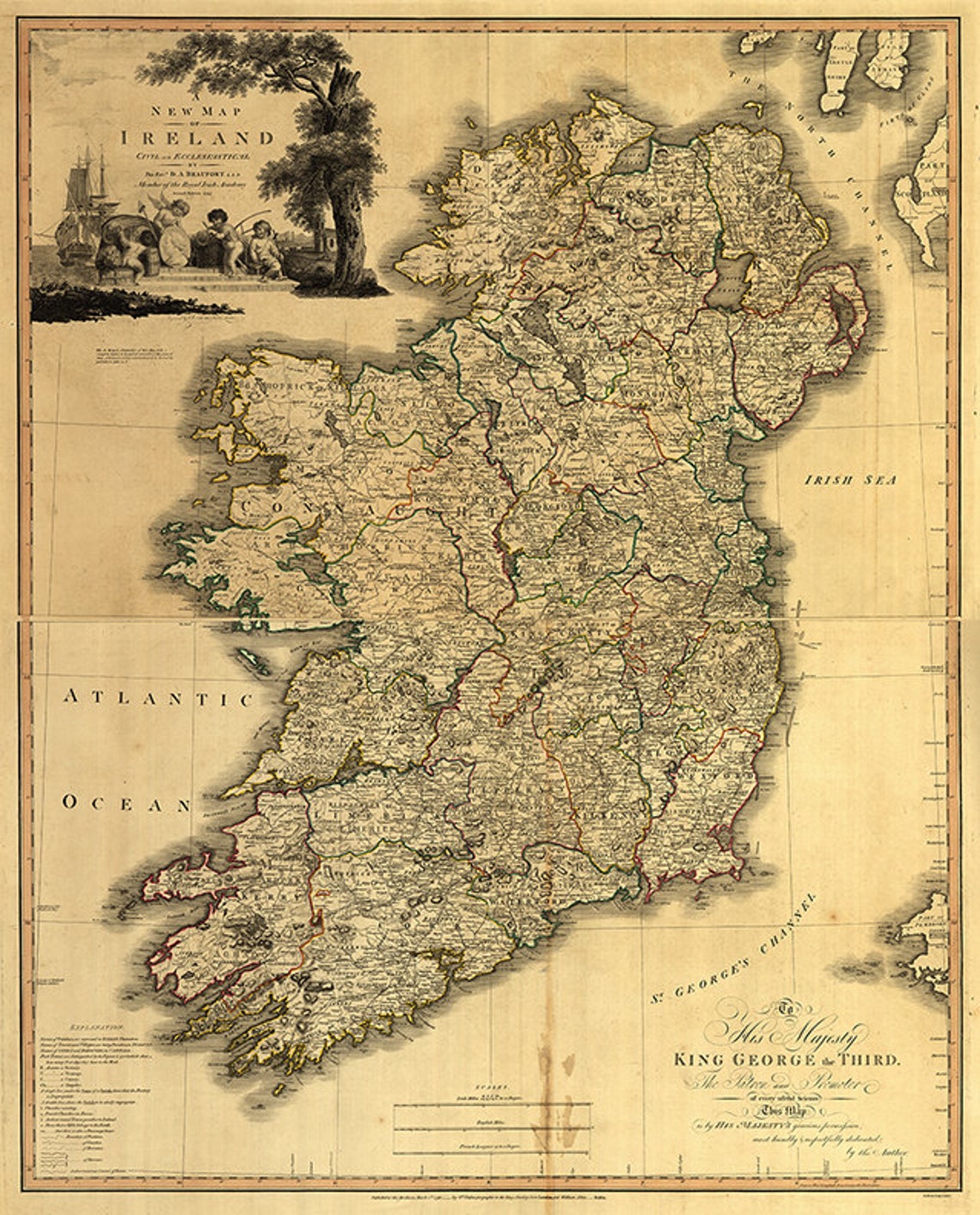Map of Ireland, 1797 : Civil and Ecclesiastical. Vintage Reproduction ...