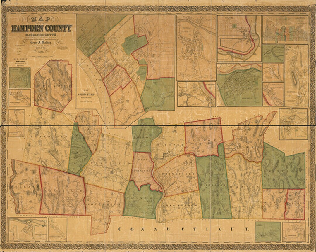 Map of Hampden County, Massachusetts (MA.) 1855. Restoration Hardware ...