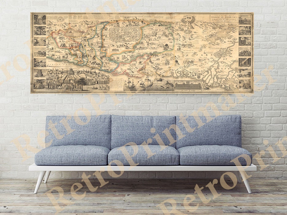 Mapa de la Tierra Prometida y la ciudad santa de Jerusalén que | Etsy ...