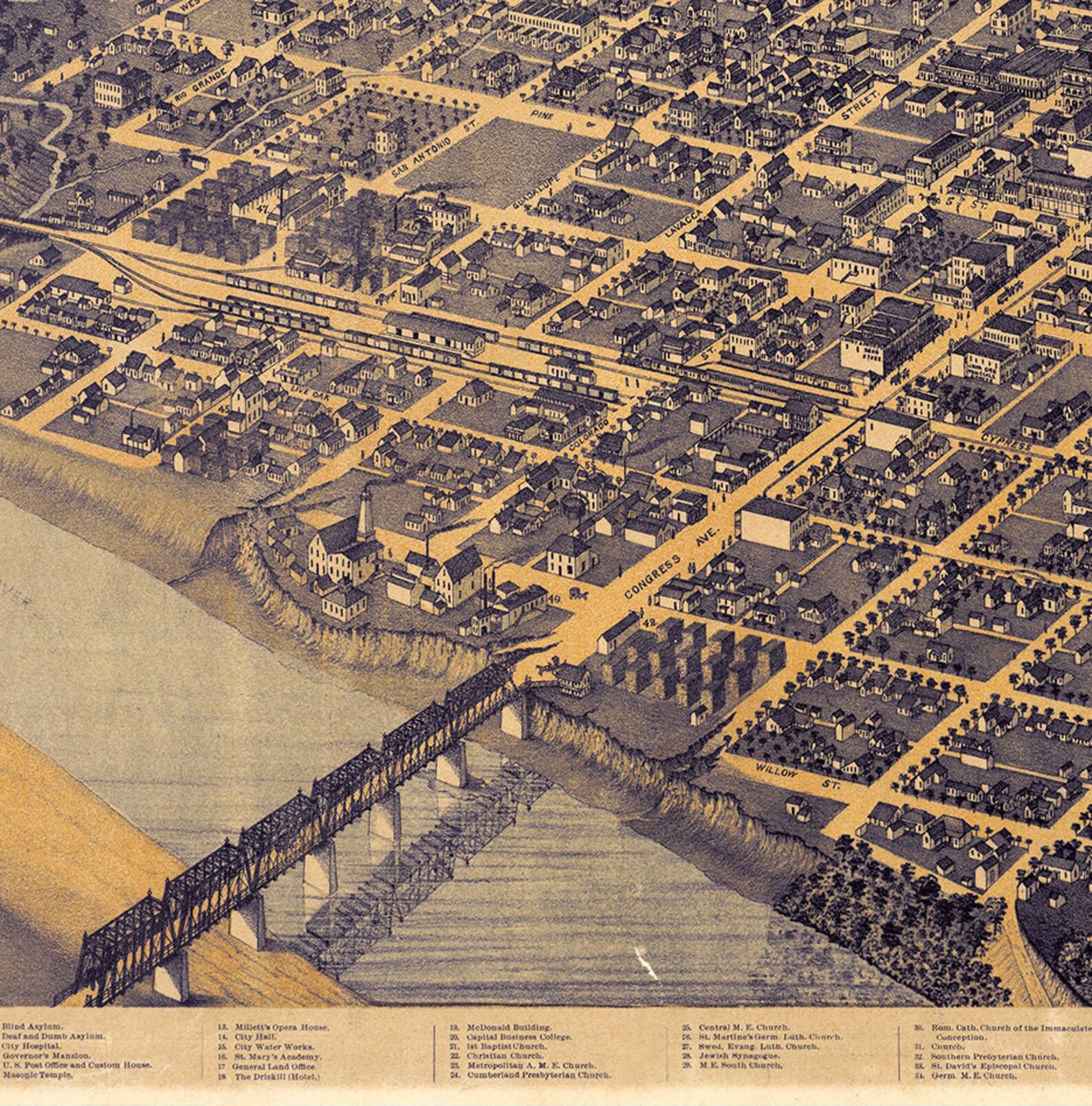 Map of Austin Texas ... 1887. Vintage Restoration Hardware - Etsy