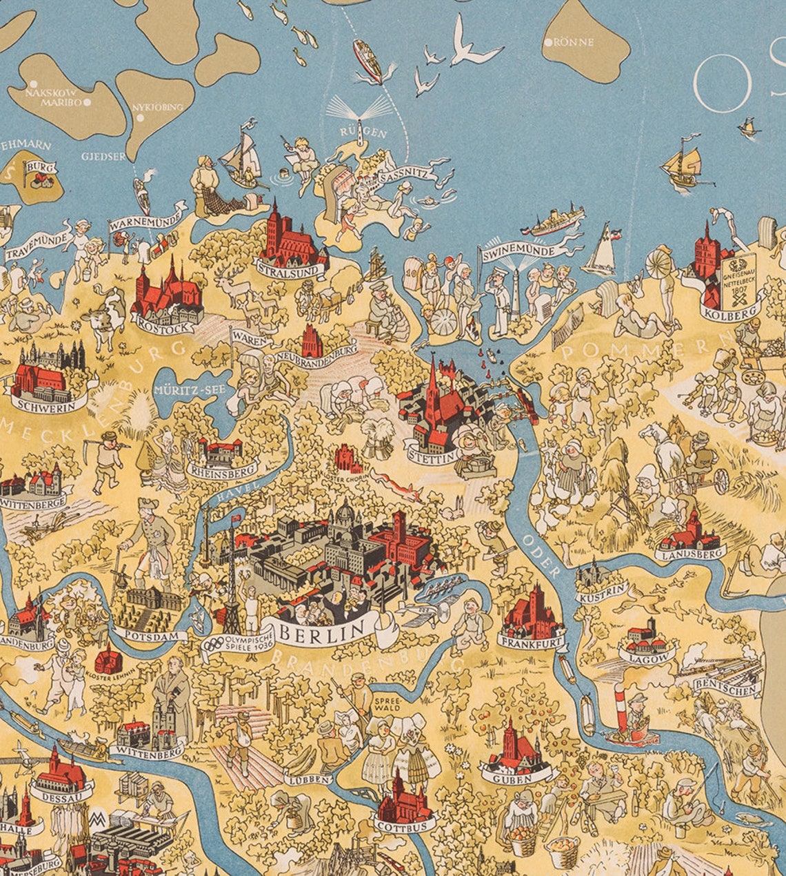 Pictorial Map of Germania germany. Restoration Hardware Home - Etsy