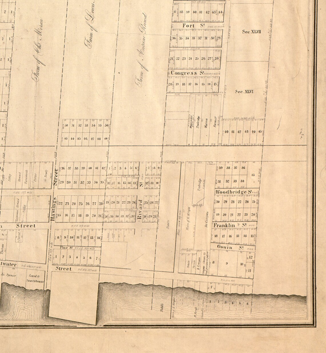 Map of the Detroit Michigan MI Farmer 1835. Restoration | Etsy