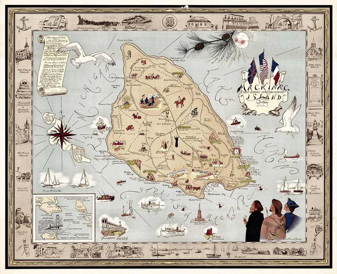 Map of Mackinac Island Most Historic Spot in Michigan. Reproduction Map ...
