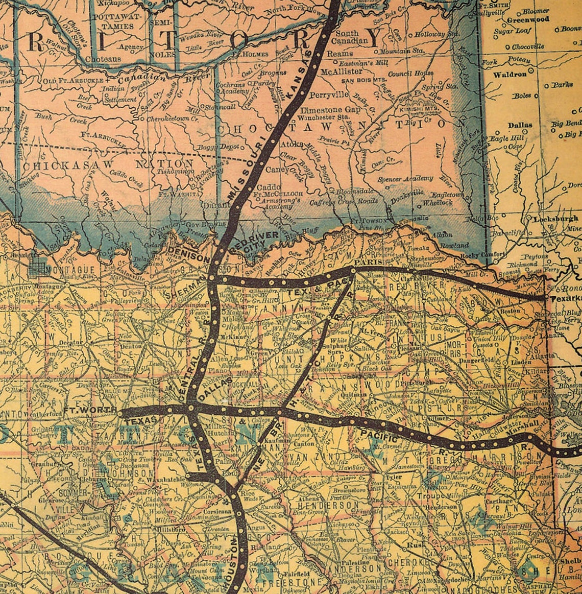 Map of Texas From 1876. Restoration Hardware Home Deco Style Old Wall ...