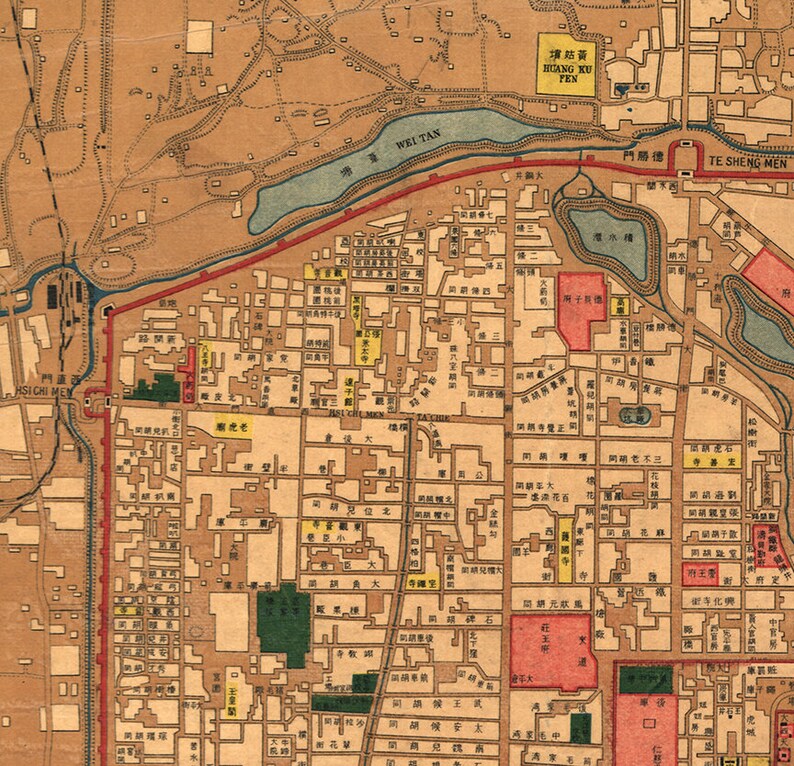 The Historic Map of Peiping beijing China 1914. Vintage | Etsy