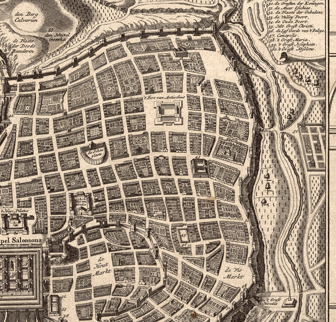 Map of Jerusalem the Ancient City With Solomon's Temple - Etsy