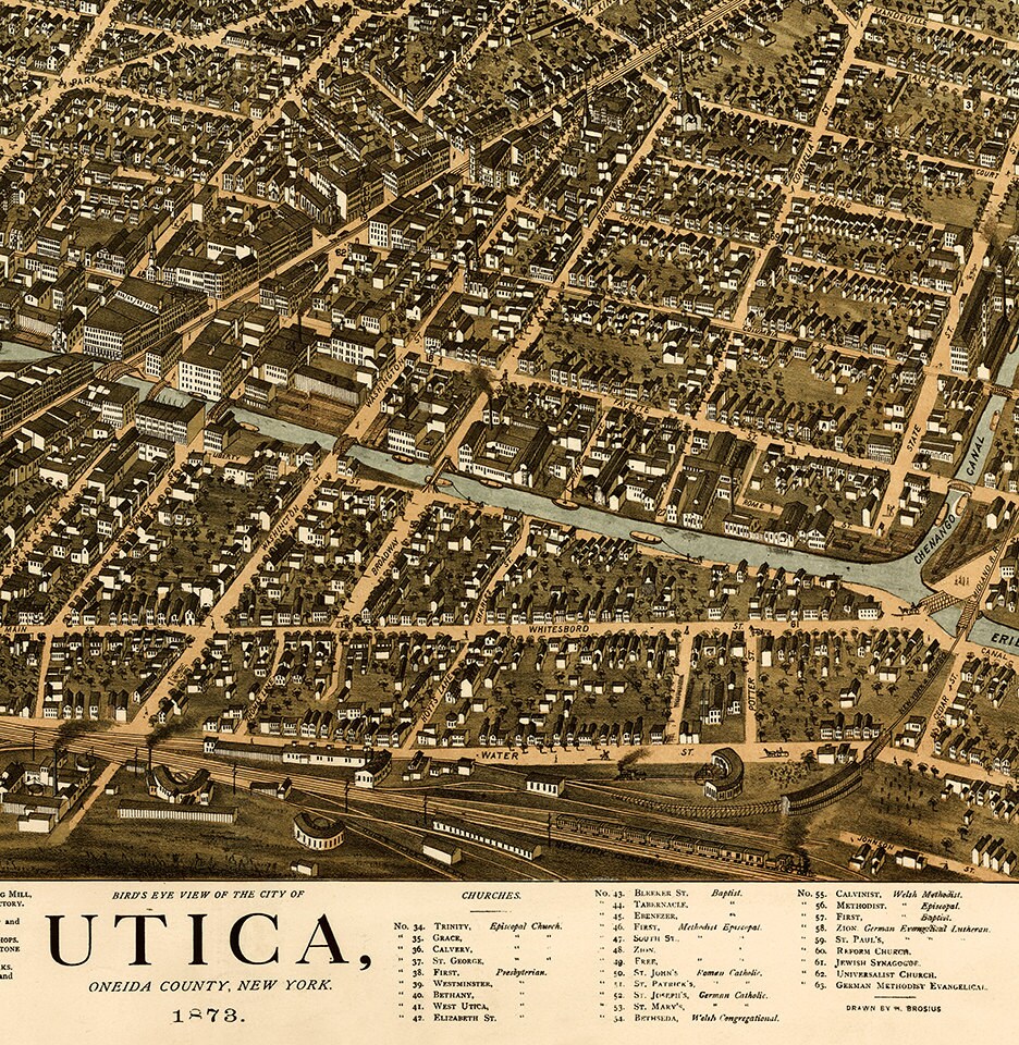 Map of Utica Oneida County Mohawk Valley 1873 New York NY. | Etsy