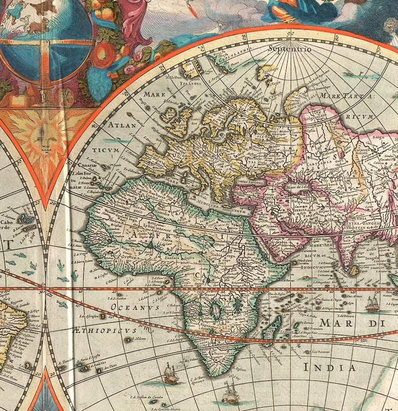 Map of the World in 1630 by Hendrik Hondius. Vintage - Etsy Norway