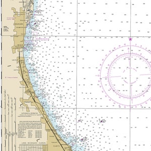 Nautical Chart of Lake Michigan, Waukegan to South Haven. Great Lake ...