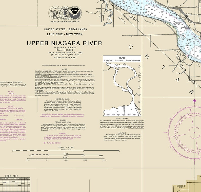 Nautical Charts of Upper Niagara River 14832. Buffalo Grand | Etsy