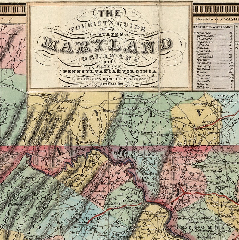Map of Maryland Delaware and Parts of Pennsylvania & | Etsy
