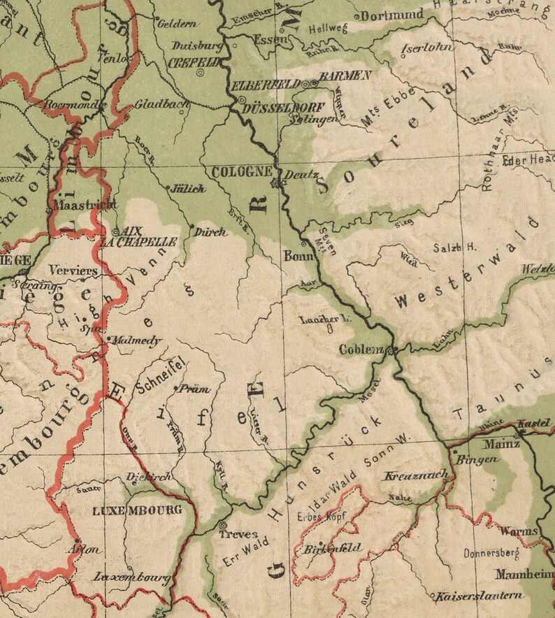 Map of Netherlands and Belgium, 1880. Vintage Home Deco Style Old Wall ...